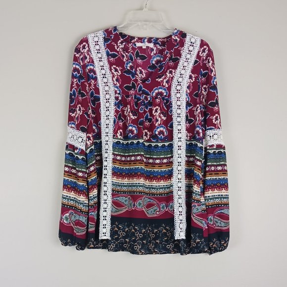 entro | Tops | Entro Boho Floral Mix Print Balloon Sleeve Crochet ...